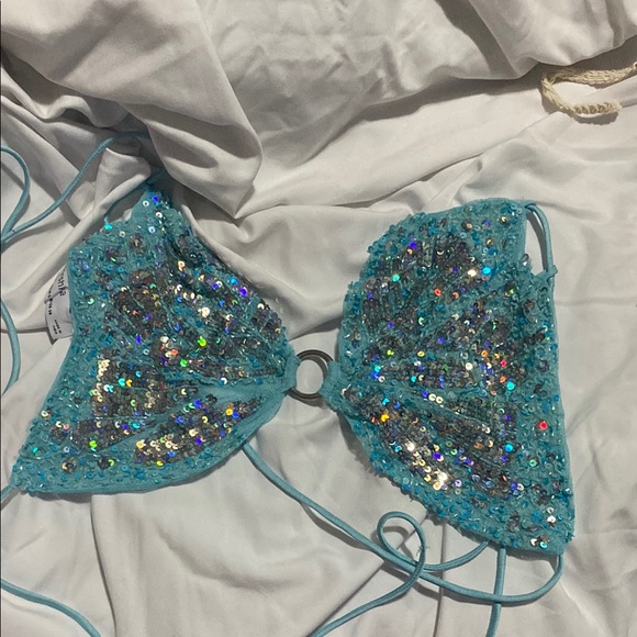 Bershka | Tops | Bershka Turquoise Sequin Bikini Top | Poshmark